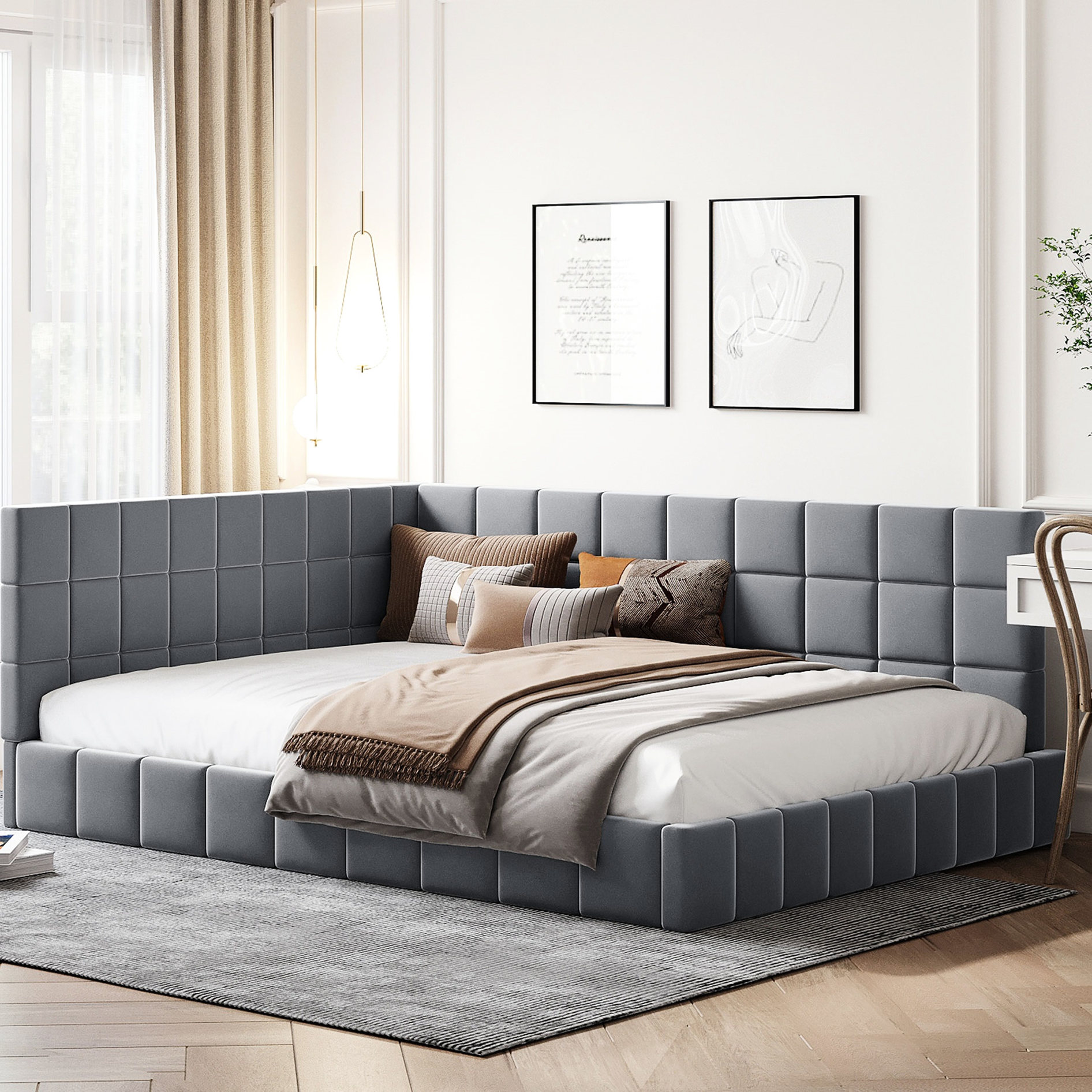 Gray Upholstered Daybed - Extra Support from Slats - Goes Well with ...