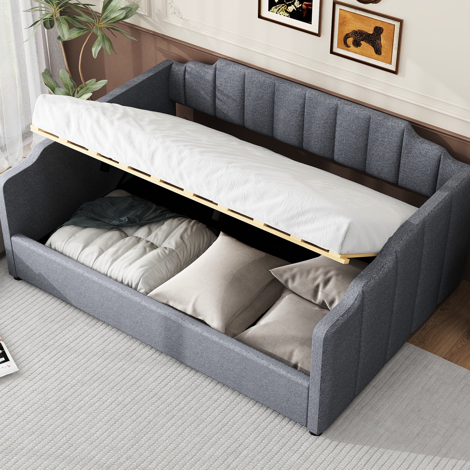 Gray Upholstered Daybed, Full Size - Versatile & Comfortable With ...
