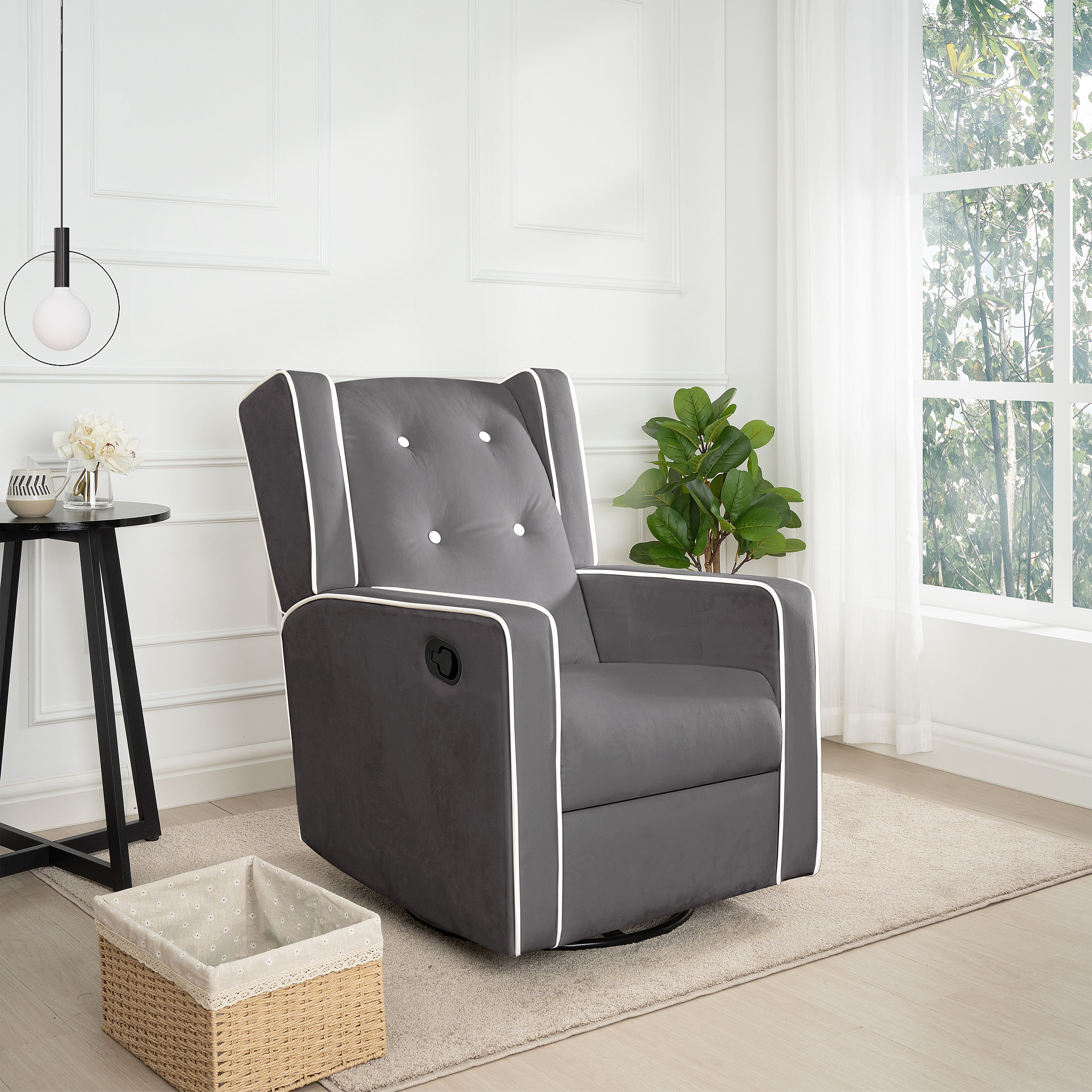 Modern Gray Upholstery Swivel Recliner Chair with Sturdy Wood Arms ...