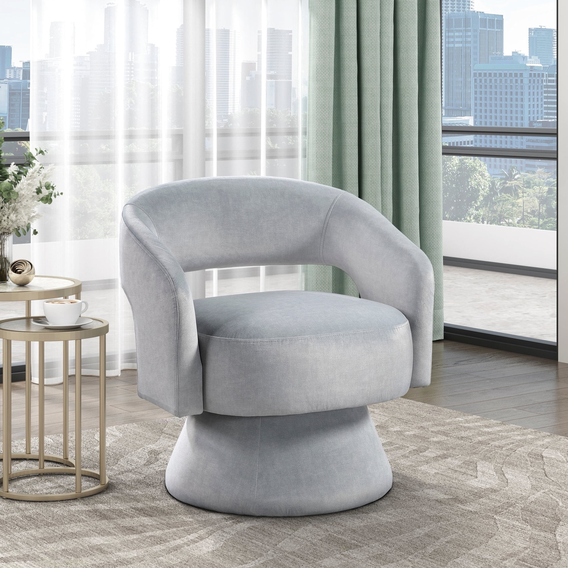 Gray Velvet Accent Swivel Chair, Solid Wood and Plywood Frame - Walmart.com
