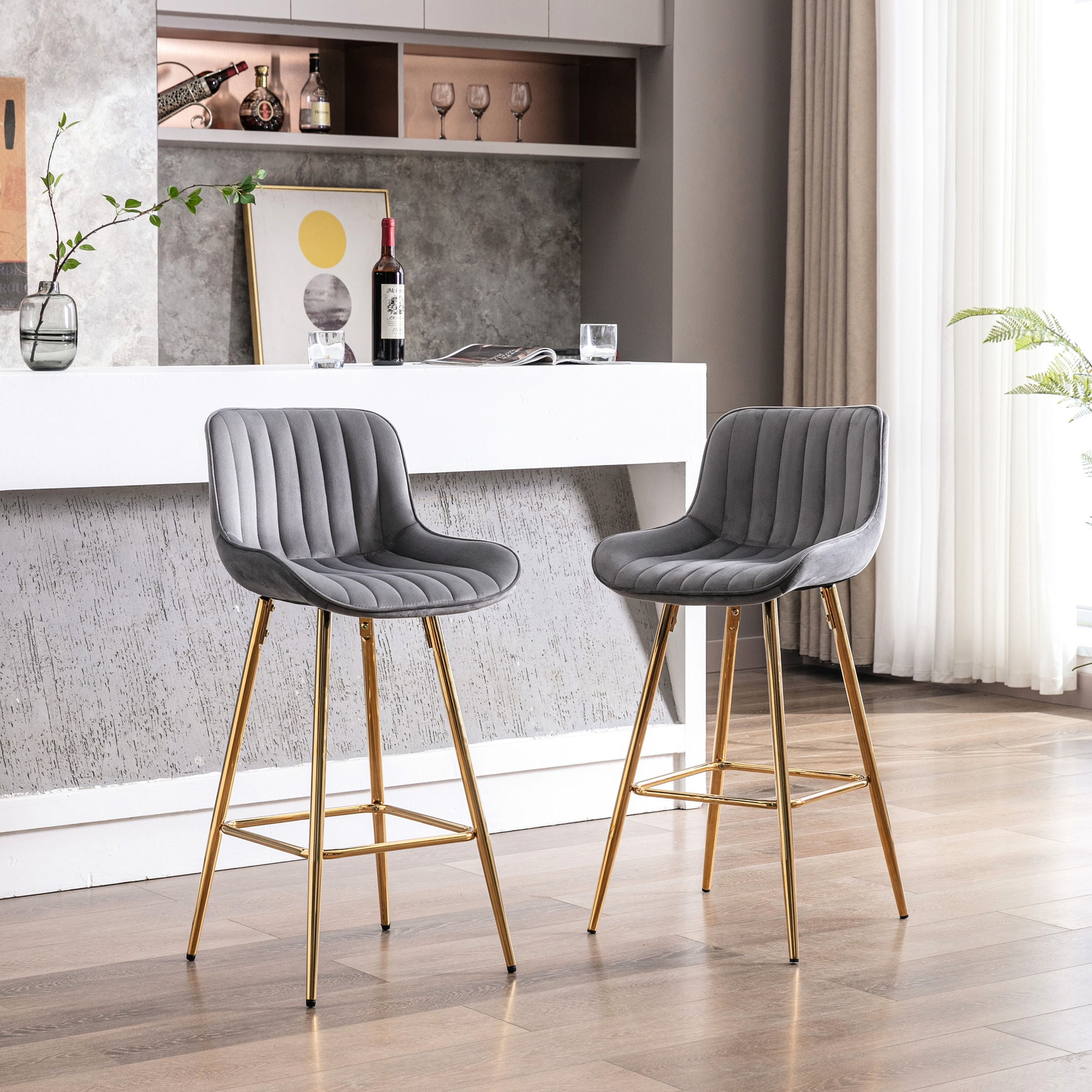 Gray Velvet Bar Stools+Golden Legs”-“Rooftop Bars/Patio Parties+Stylish ...