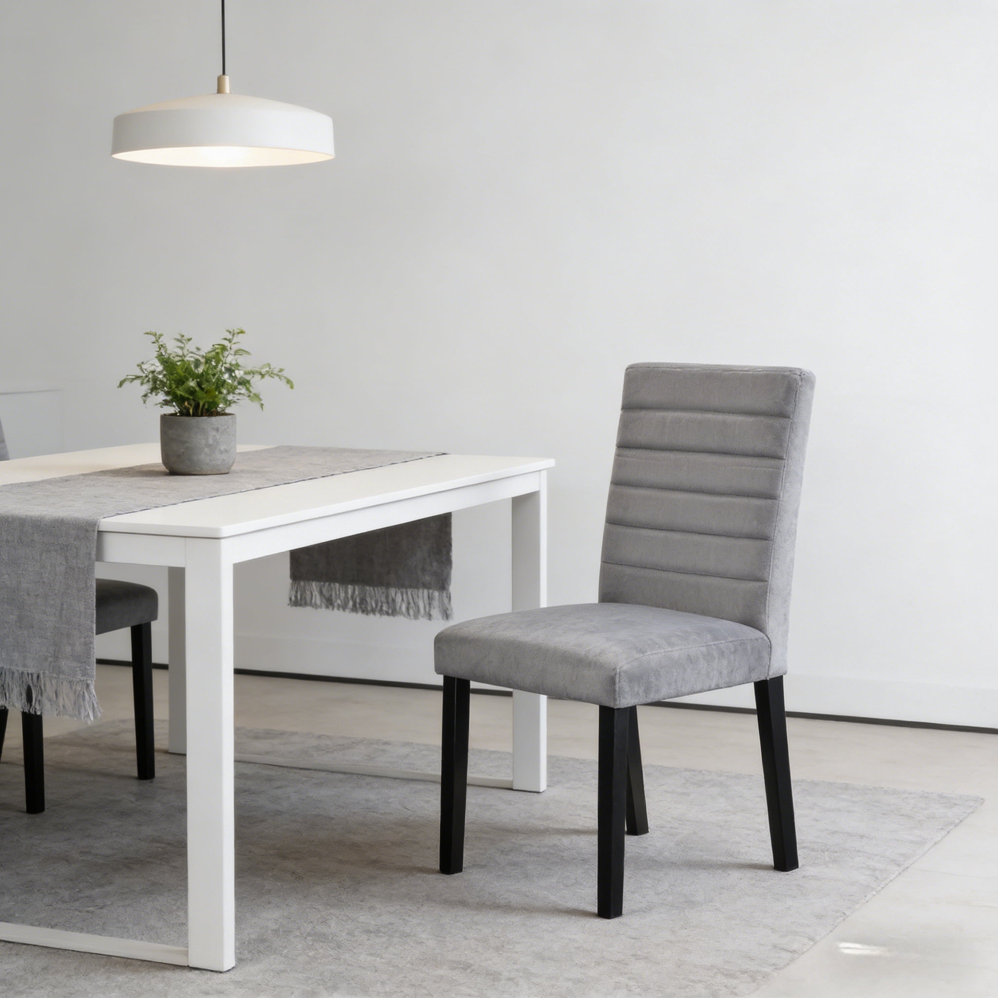 Gray Velvet Channel Tufted Side Dining Chairs (Set of 2) - 18 Inch ...