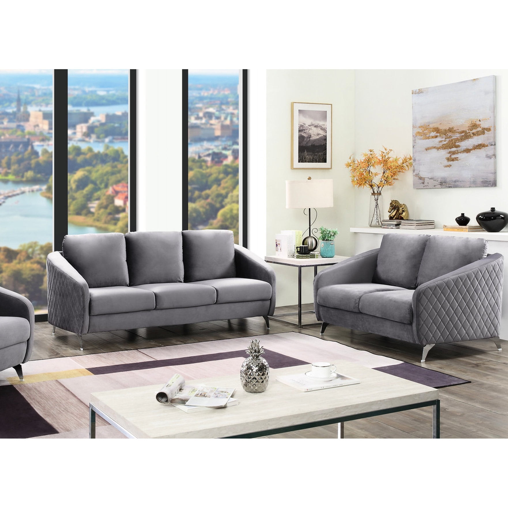 Gray Velvet - Pocket Coil Support & 19" Seat Height - Living Room ...