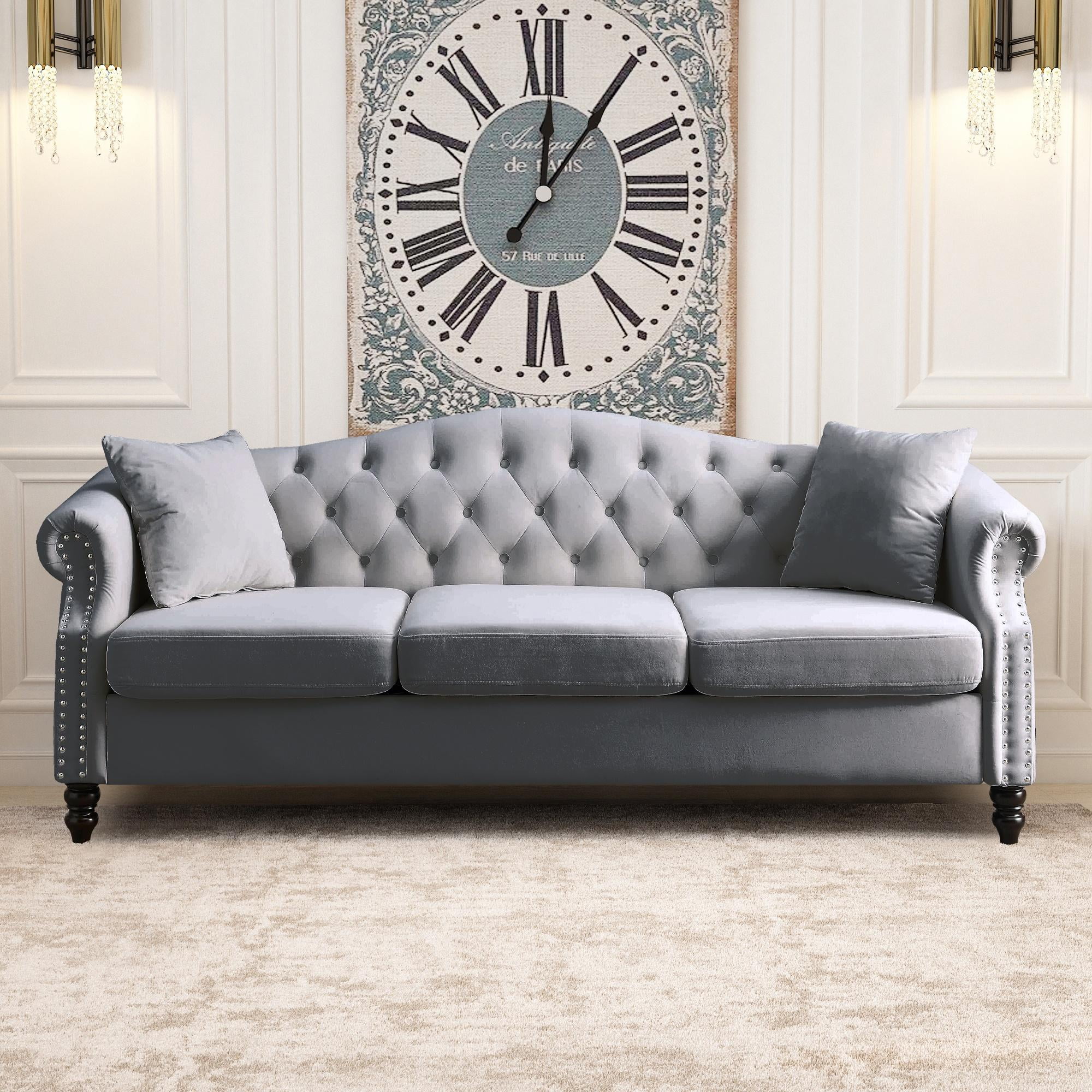 Gray Velvet Sofa, TUANLUO 79"L Couches and Sofas, Velvet Upholstered ...