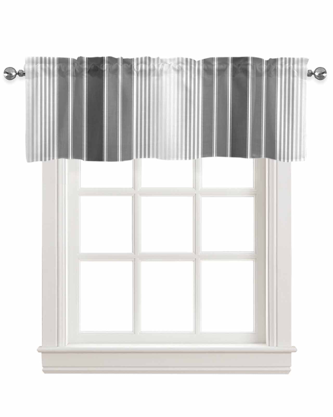 Gray Vertical Stripes Kitchen Valances for Windows Farmhouse Linen ...