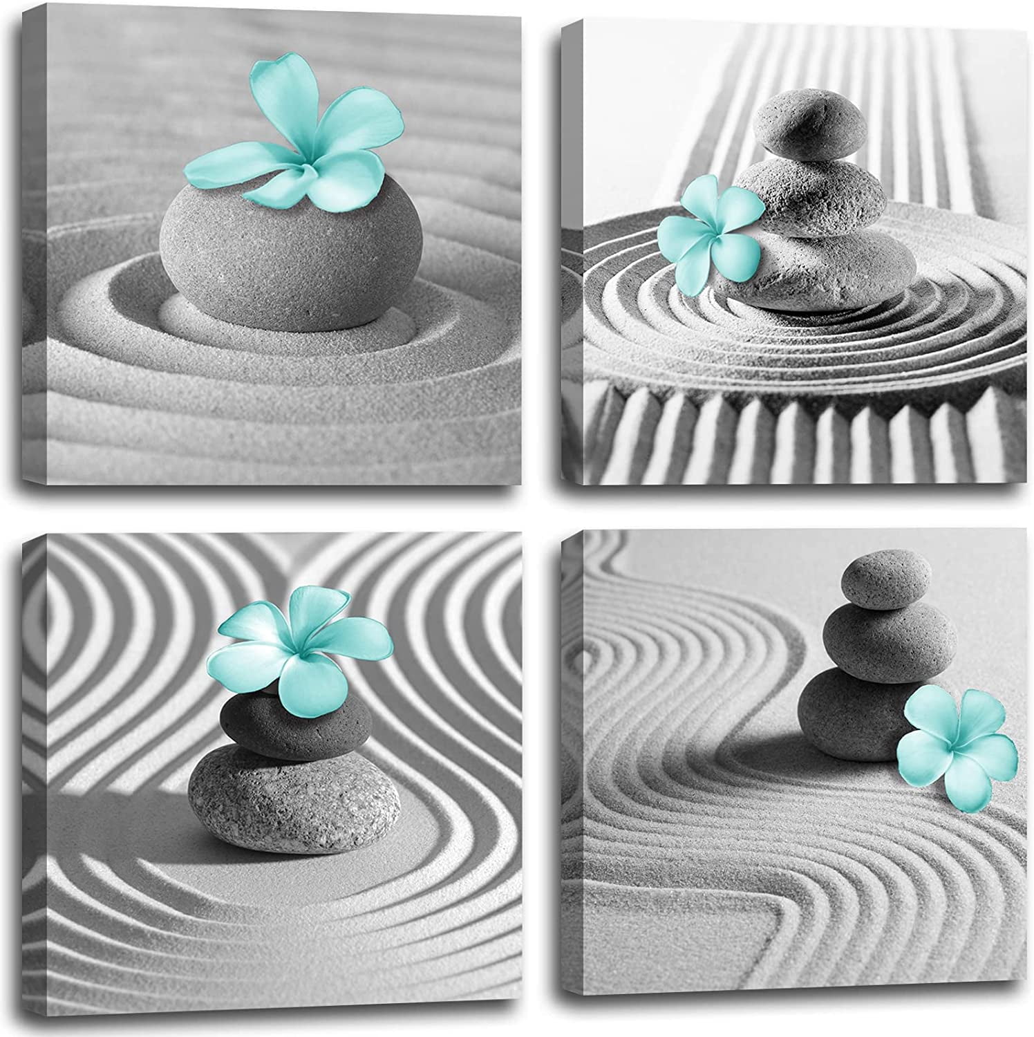Gray Wall Art Zen Wall Art Teal Floral Paintings Black and White Decor ...