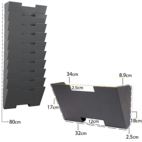 Gray Wall Mount Steel Vertical File Organizer Holder Rack 10 Sectional ...