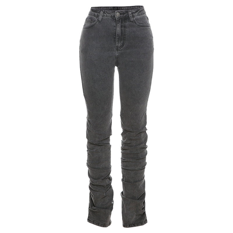 Gray Wash Ruched Skinny Jeans - Walmart.com