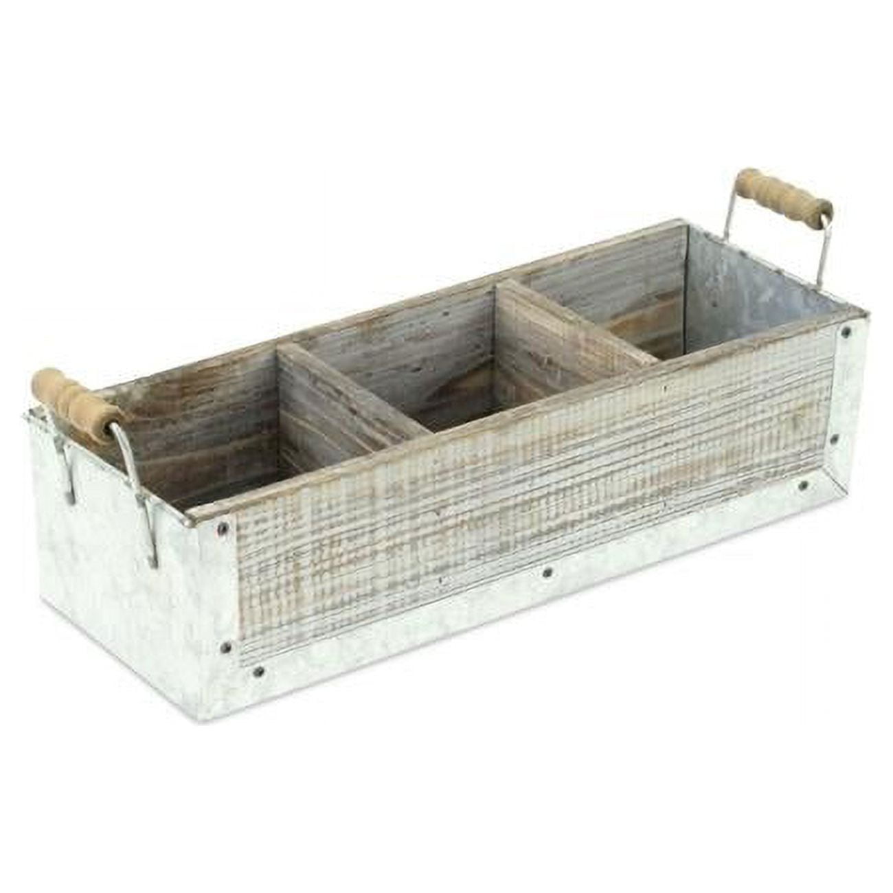 Gray Wash Wood & Metal 3 Slot Organizer with Side Handles - Walmart.com