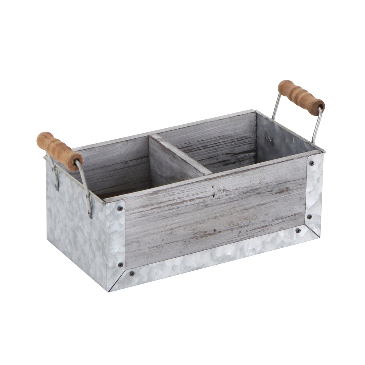 Gray Wash Wood and Metal 2 Slot Organizer with Side Handles - Walmart.com