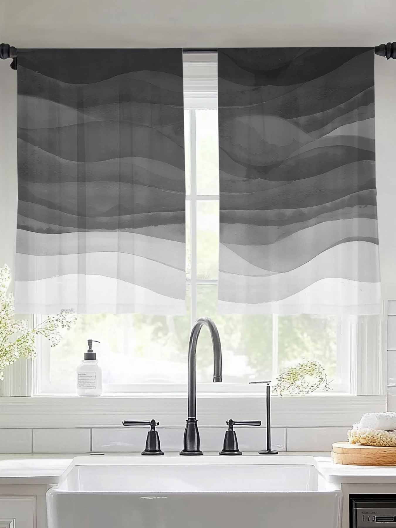 Gray Waves Sheer Curtains for Living Room Bedroom Ombre Coastal Ocean ...