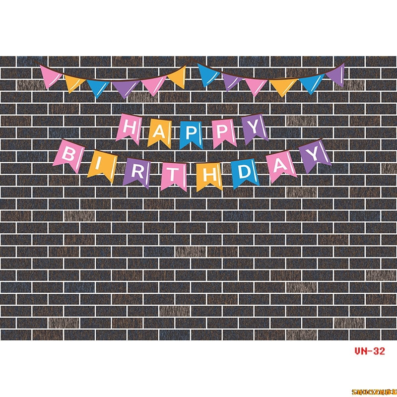 Gray White Brick Wall Happy Birthday Photography Backdrops Props ...