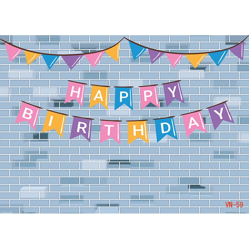 Gray White Brick Wall Happy Birthday Photography Backdrops Props ...