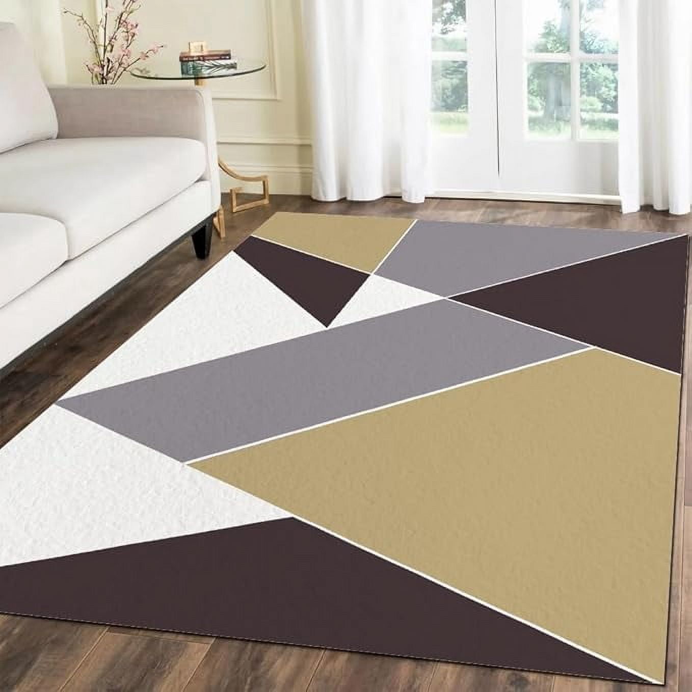 Gray White Coffee Color Triangle Geometry Area Rug, Mid Century ...