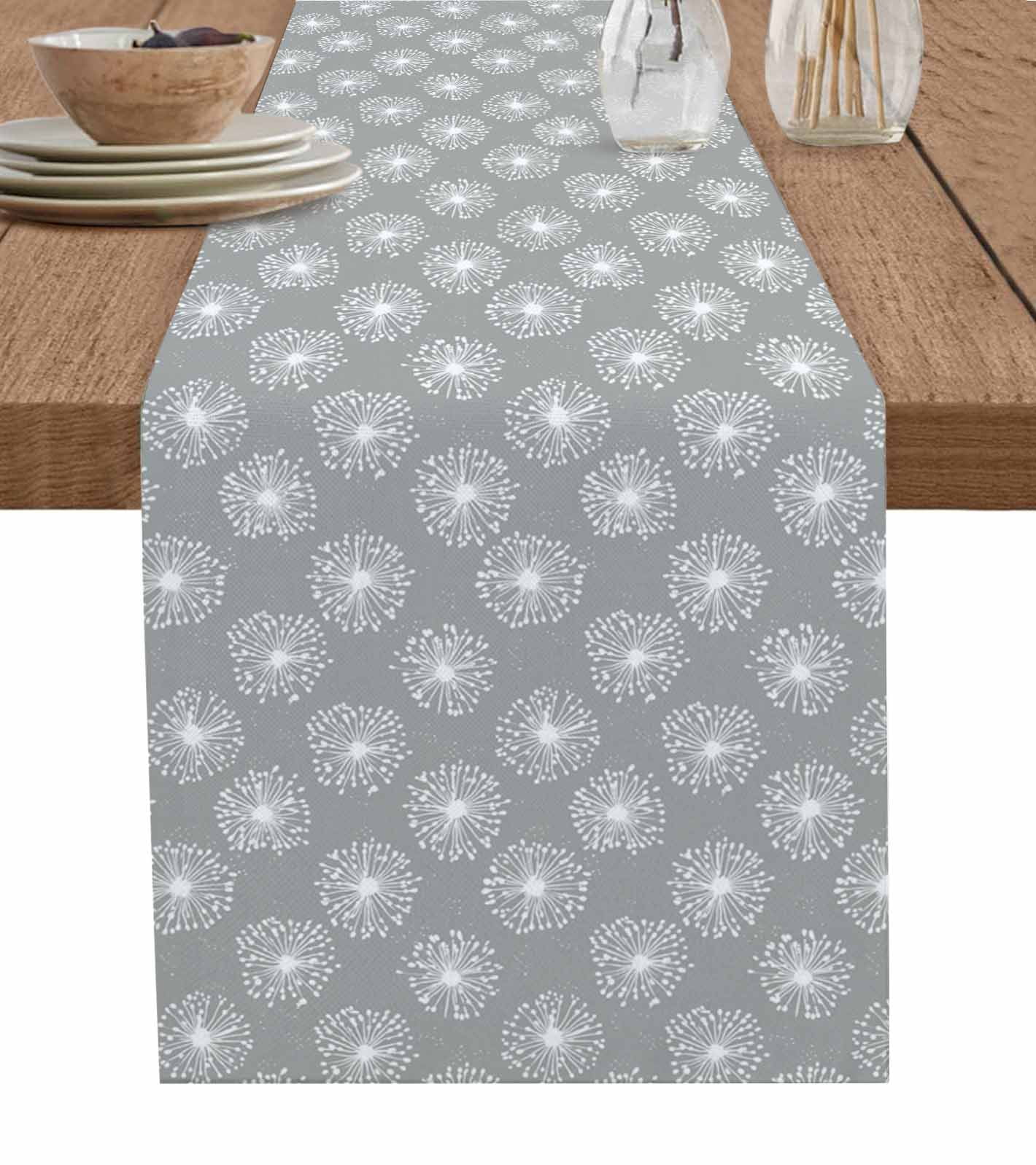 Gray White Dandelion Table Runner 72 Inches, Farmhouse Botanical ...