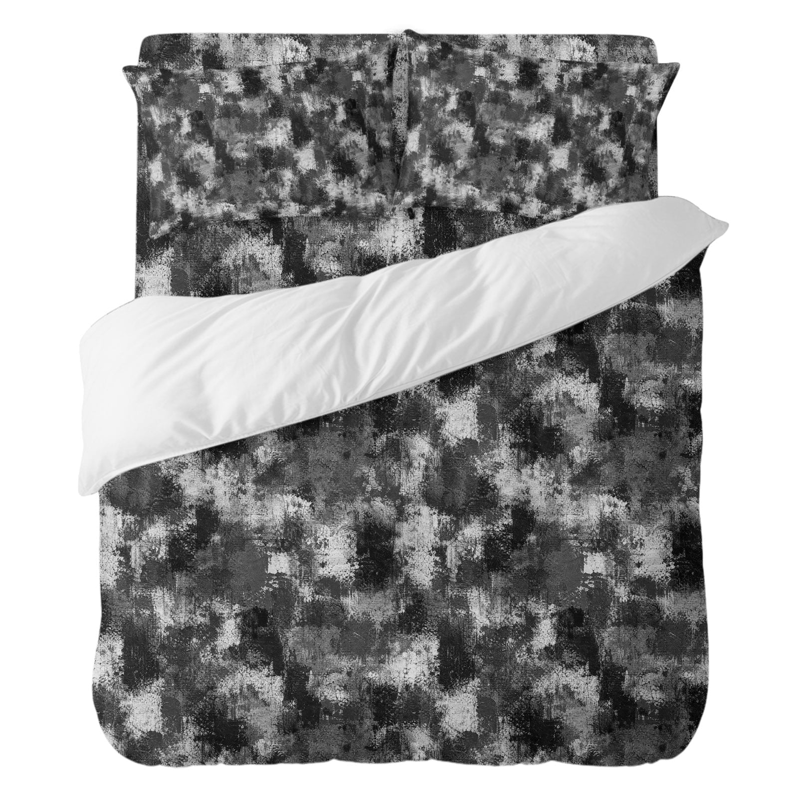 Gray White Ink Splatters Bedding Duvet Cover Set Queen Size 4 Pieces ...