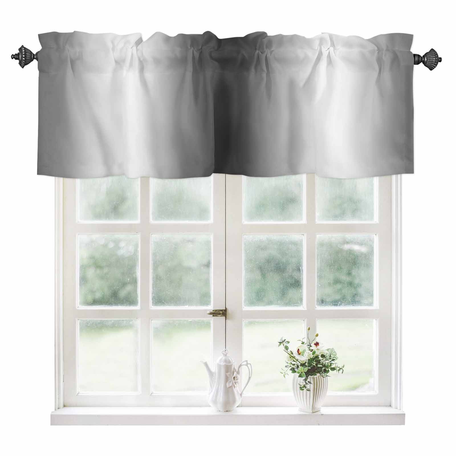 Gray White Kitchen Valances for Windows 60x18 Inch Kitchen Curtains ...