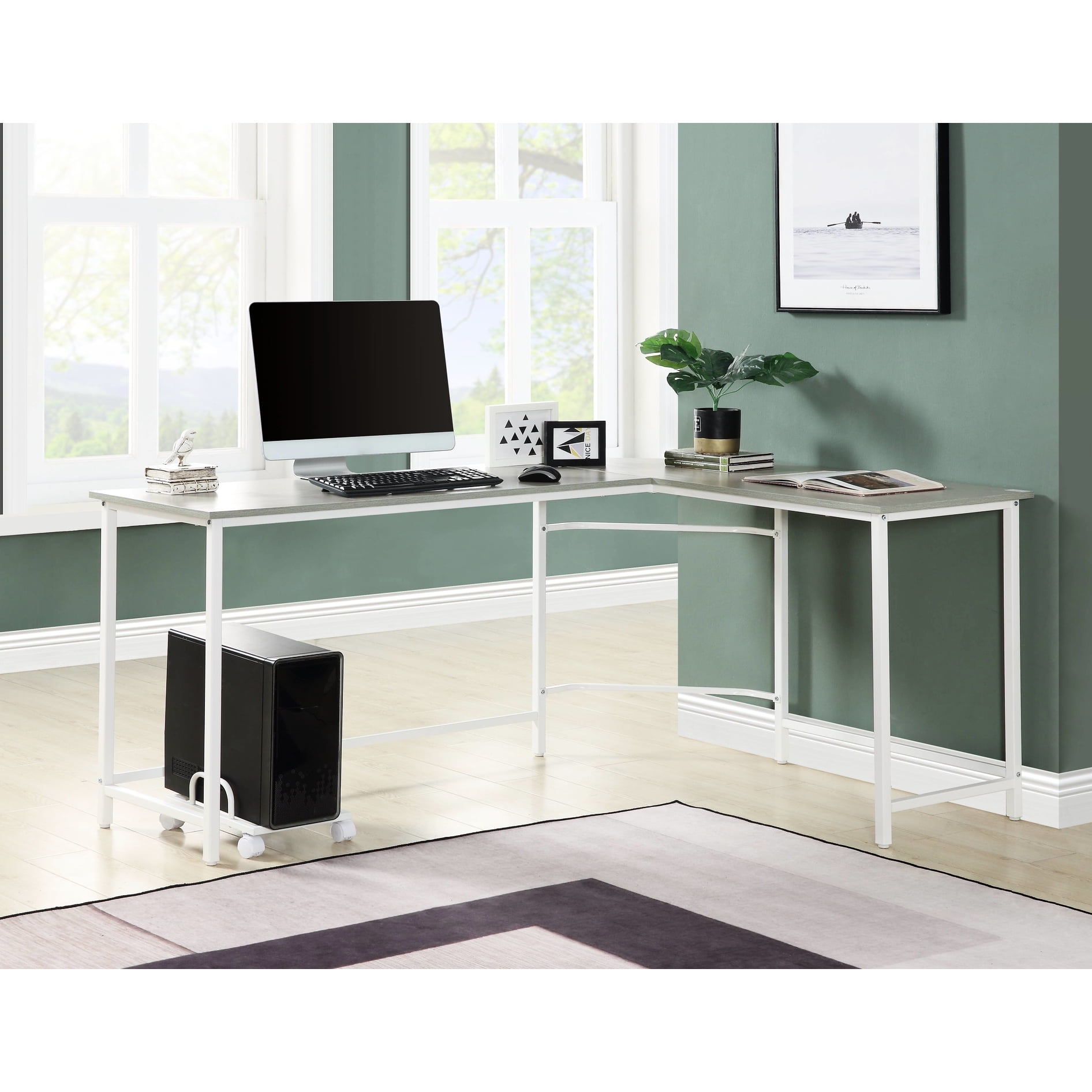 Gray & White L-shape Study Desk With Bevel Edge - Space Optimizing ...
