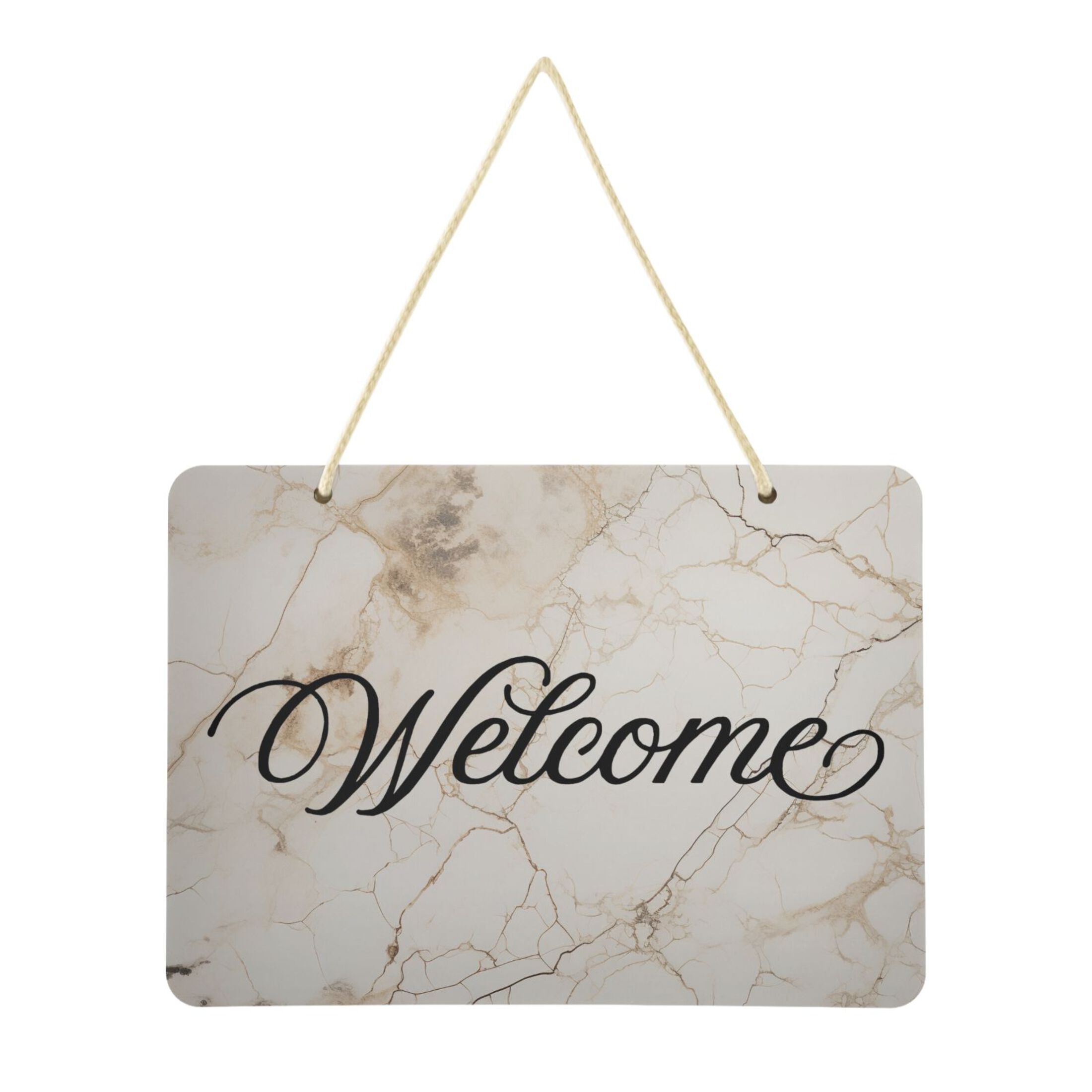 Gray White Marble Welcome Sign Front Door PVC 14x10 inch Hanger Hello ...