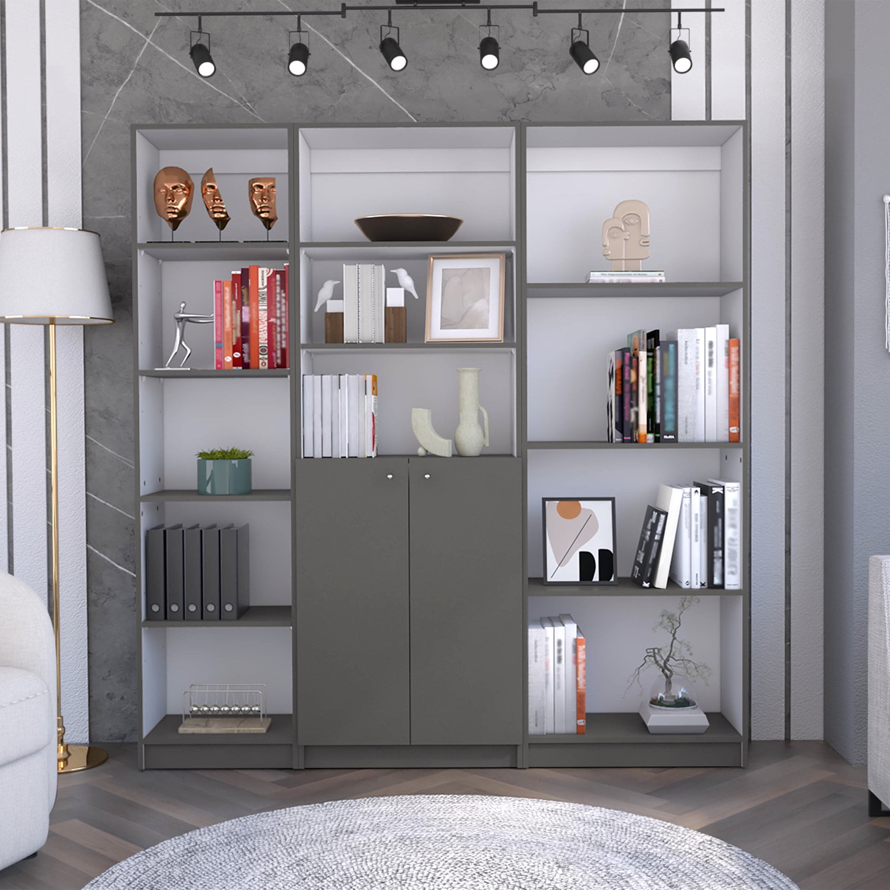 Gray+White Matte Bookcase Set+Adaptive to Any Style"-"Various Interior ...