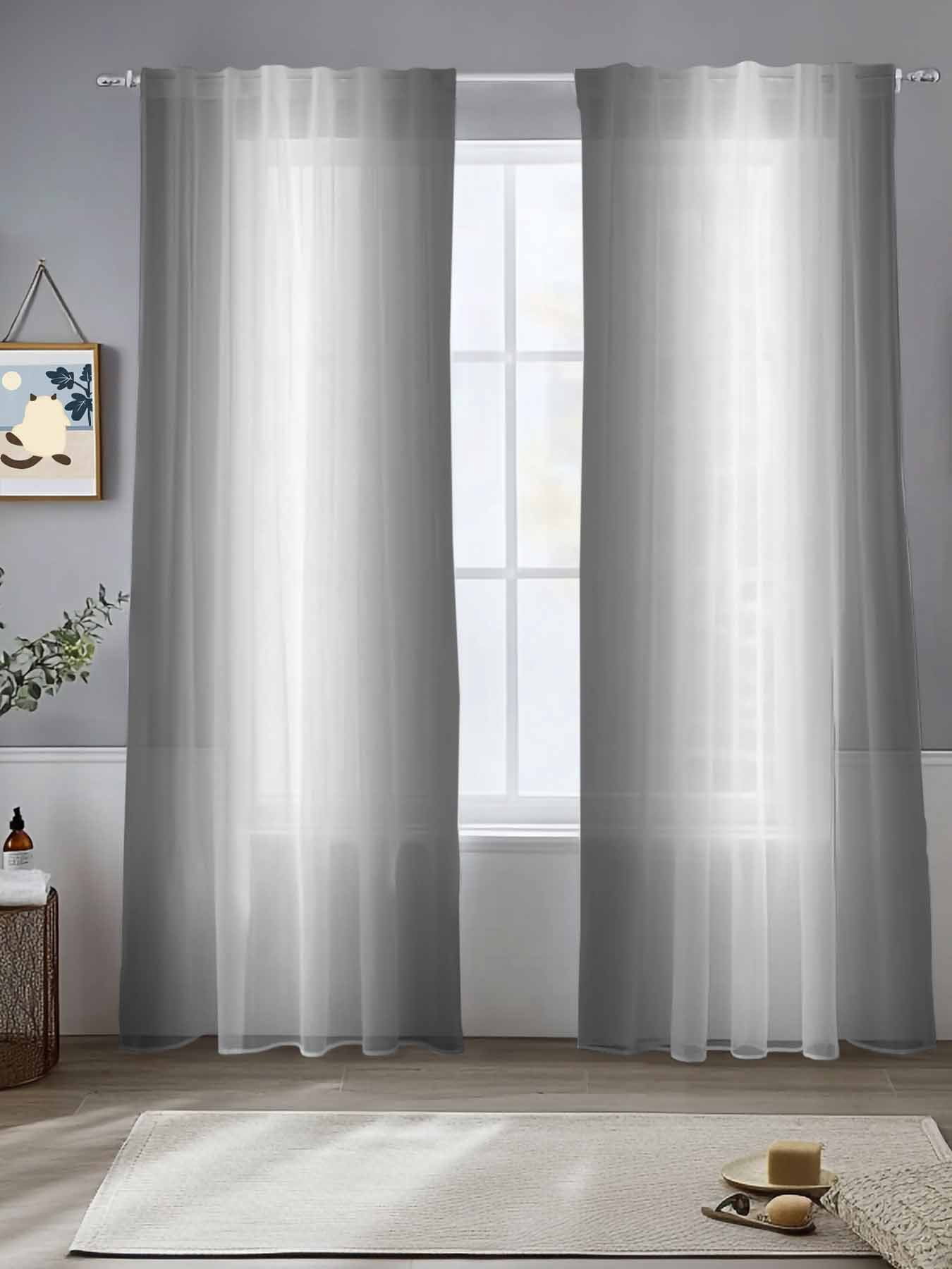 Gray White Ombre Sheer Curtains for Living Room Bedroom Greyish ...