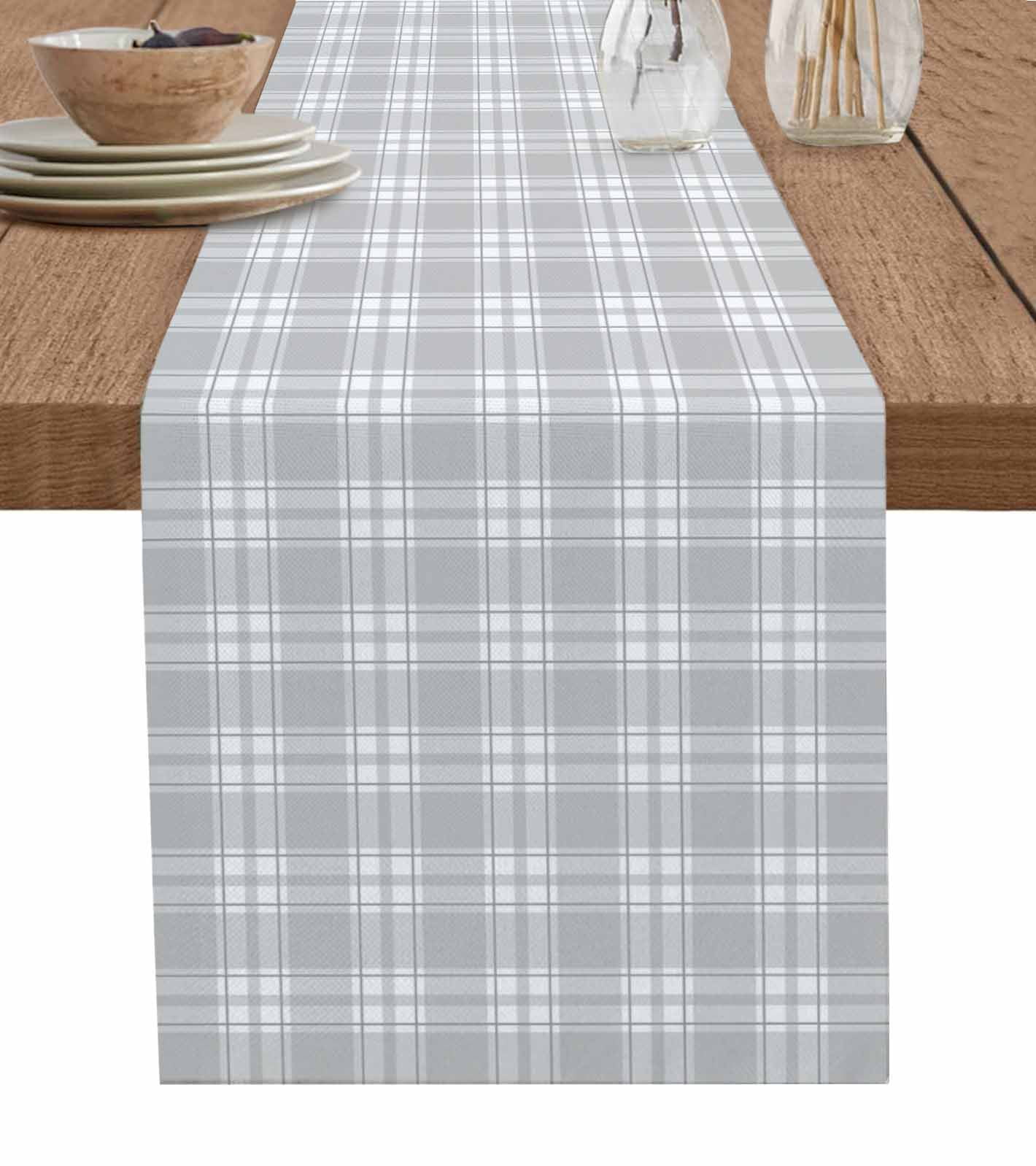 Gray White Plaid Burlap Cotton Table Runner 13x48 Inches Long, Vintage ...