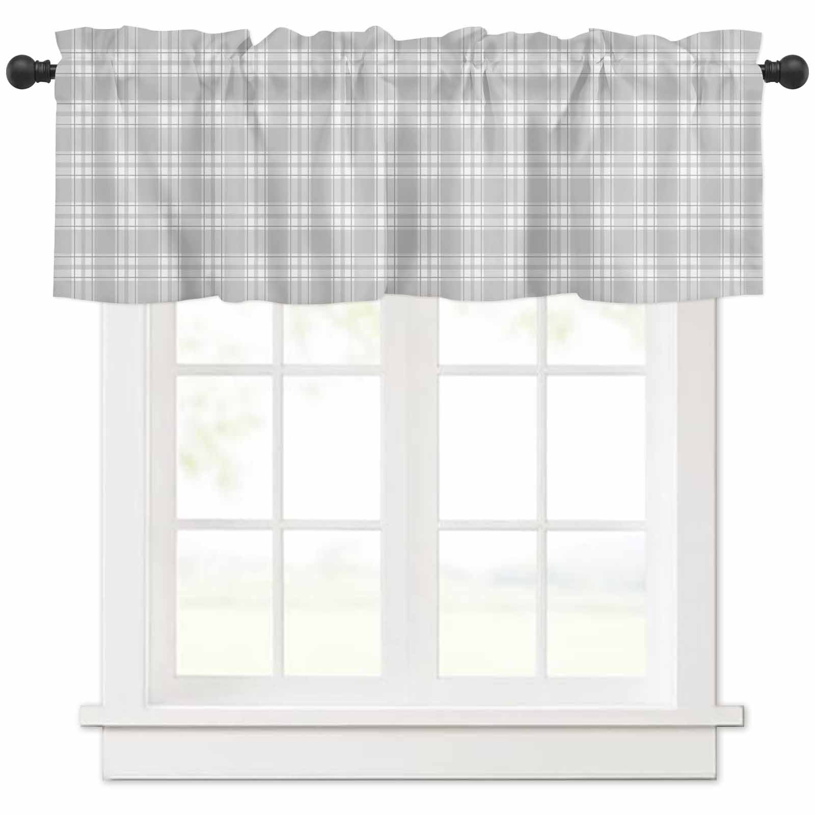 Gray White Plaid Valances for Windows Farmhouse Kitchen Curtains ...