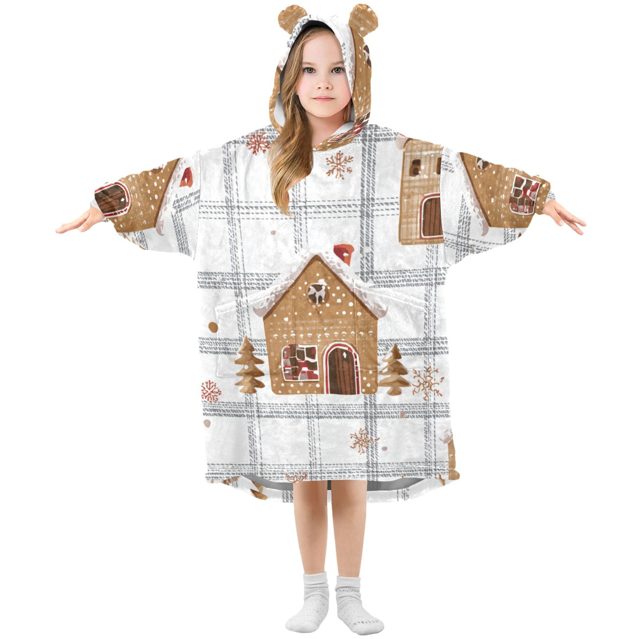 Gray White Plaids Gingerbread House Christmas Flannel Wearable Blankets ...