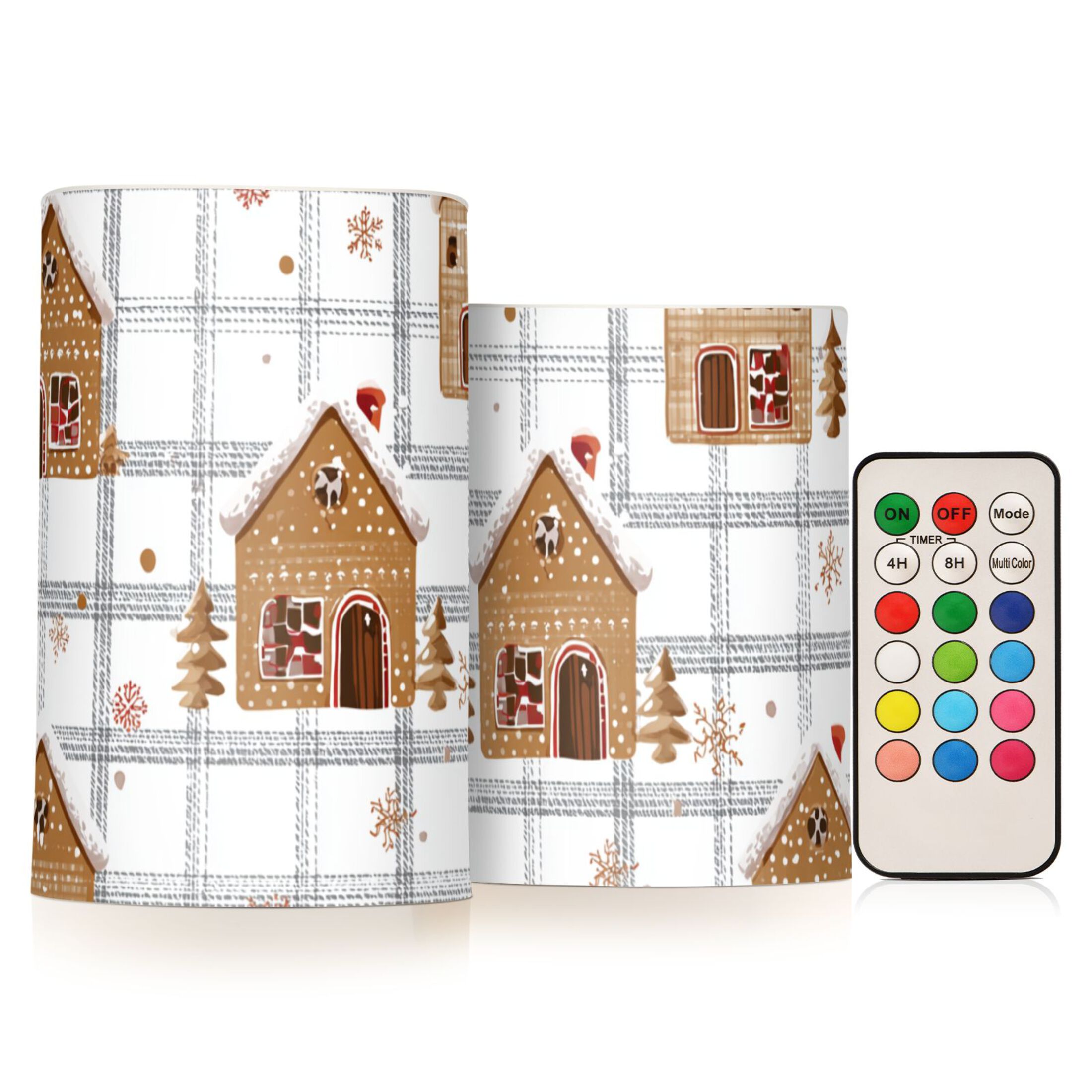 Gray White Plaids Gingerbread House Christmas Flickering Flameless ...