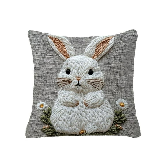 Gray White Rabbit Lumbar Pillow Case, Cute Bunny Printed Design With ...