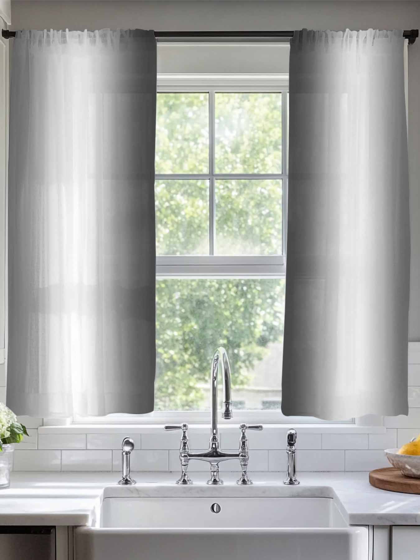 Gray White Sheer Curtains for Living Room Bedroom Modern Gradient Geometric Sheer Curtains 72 ...