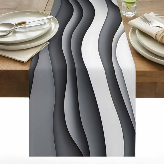 Gray White Table Runner 13x90 inch Gradient Ocean Wave Abstract ...