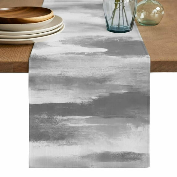 Gray White Table Runner, Vintage Country Abstract Gradient Mottled ...