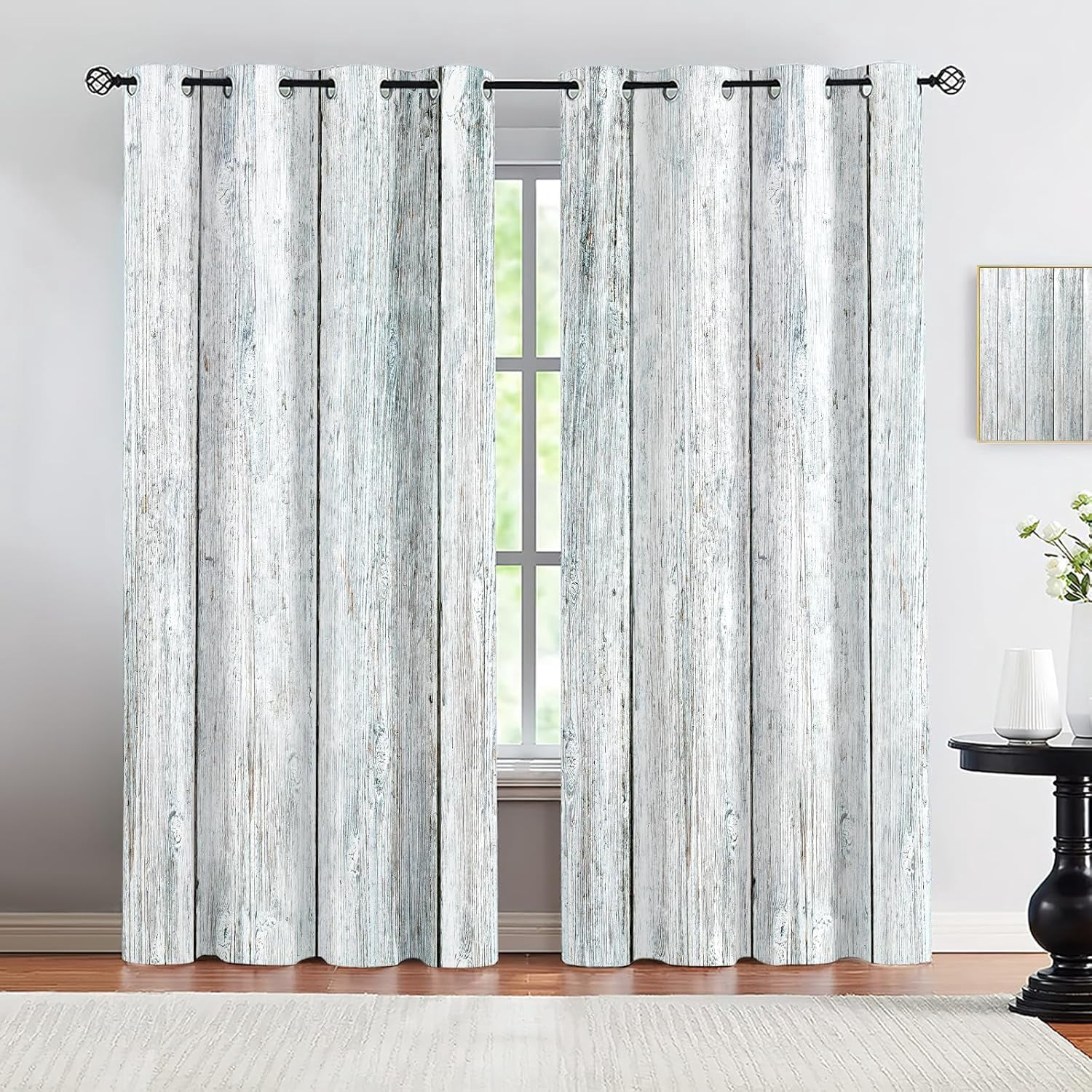 Gray And White Wood Planks Living Room Blackout Curtain,Antique Wood ...