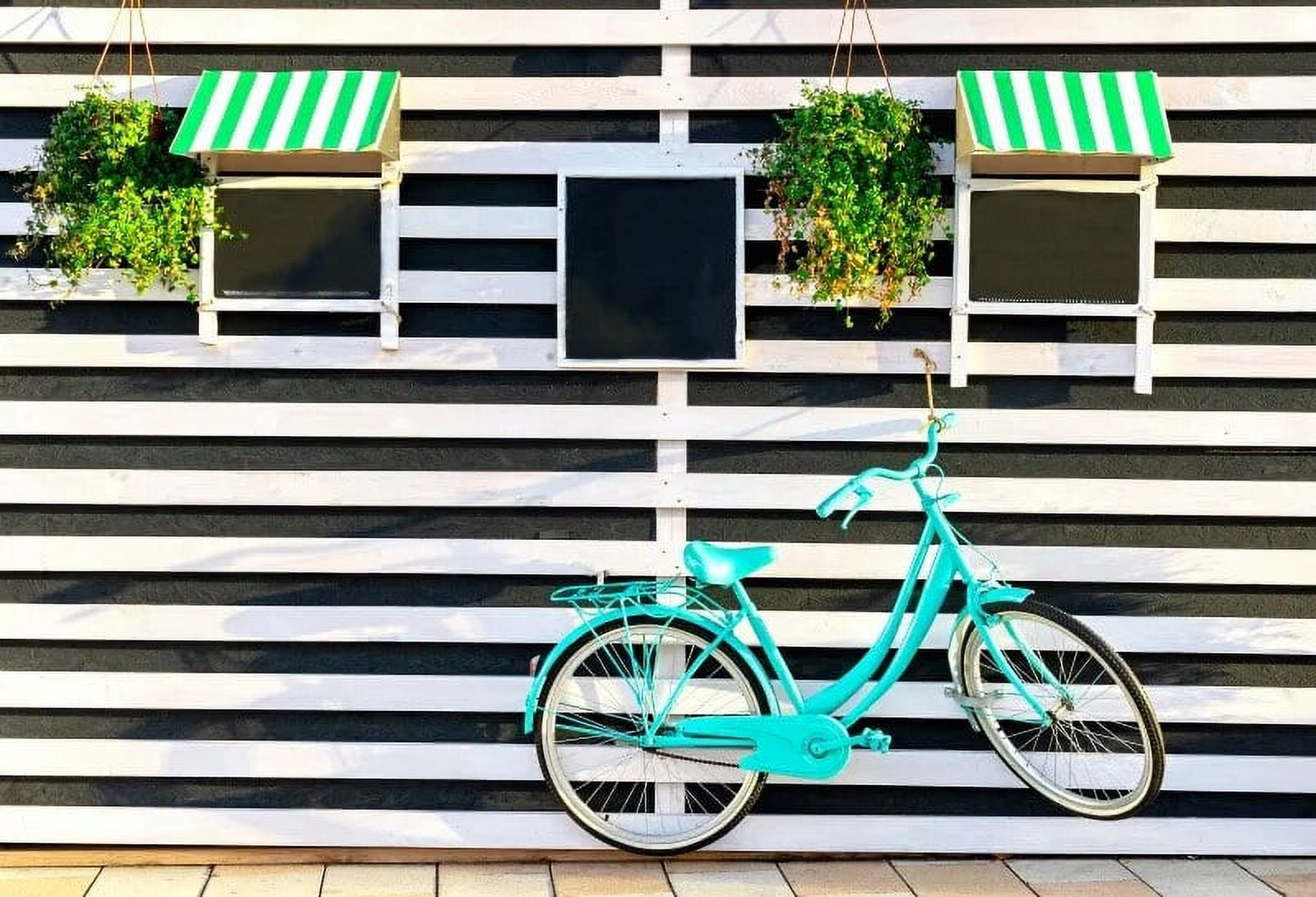 Gray White Wood Screen Wall Simple Life Flowers Bicycle Plank Floor ...