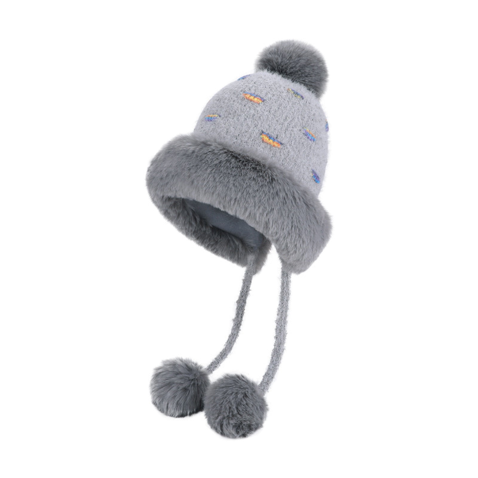 Gray Winter Fleece-Lined Bucket Hat For Women With Ear Flaps - Knitted ...