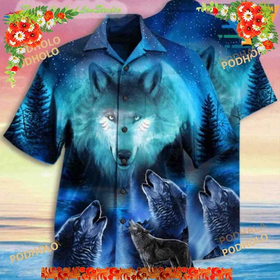 Gray Wolf Hawaiian Shirt, Wolf Winter Hawaii Shirt - Walmart.com