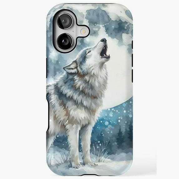 Gray Wolf Howling at Full Moon Night Phone Case 17 16 15 14 13 12 11 ...