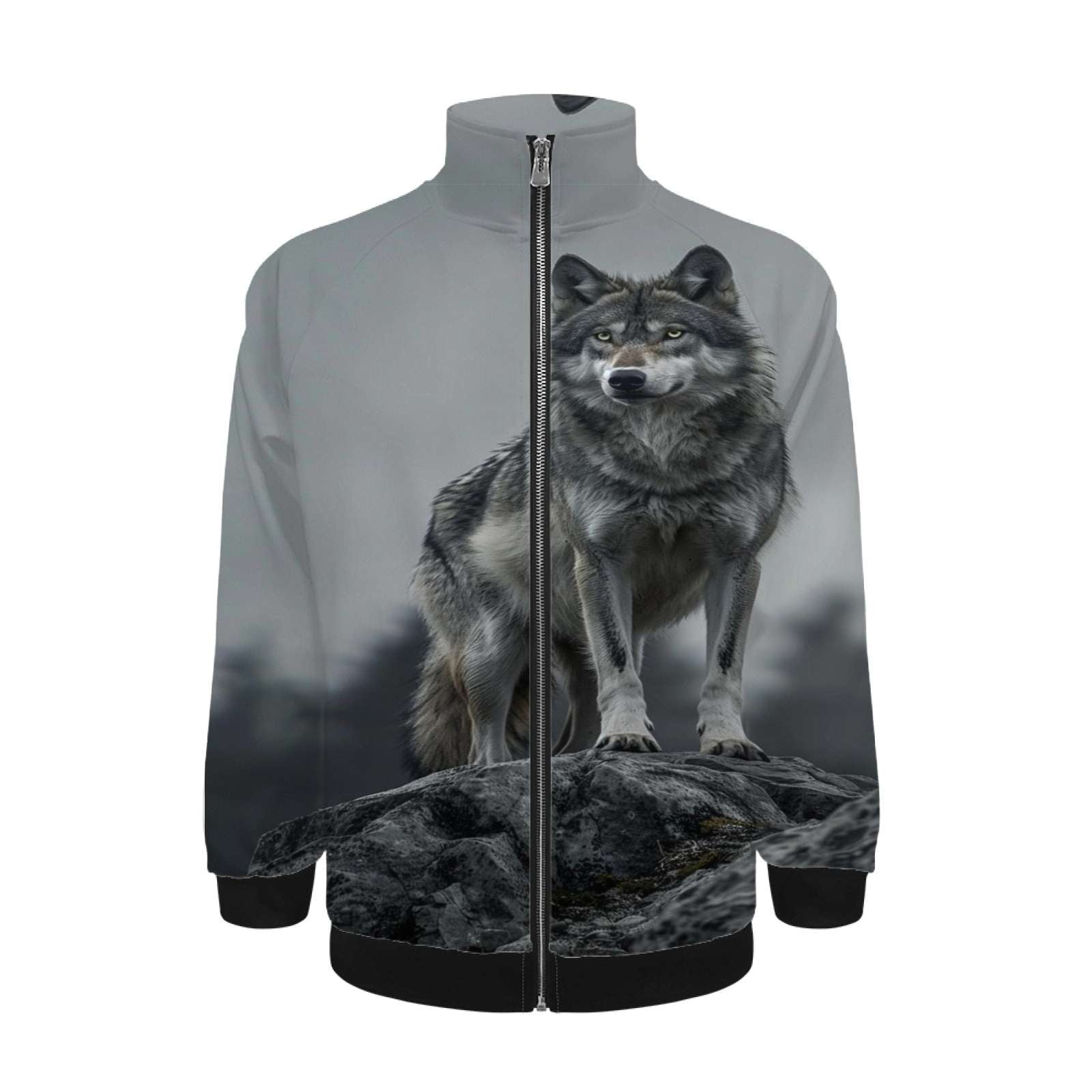 Gray Wolf On Rock Jacket Men's Street Cool Long Sleeves Coat ...