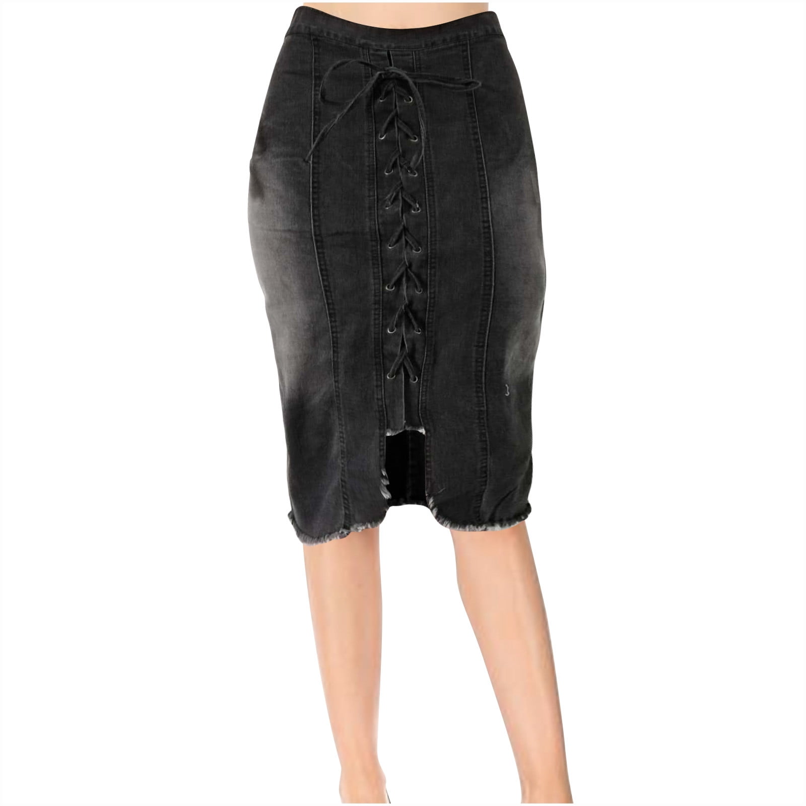 Gray Women Casual Skirts for Women Faux Linen Denim Midi Knee High ...