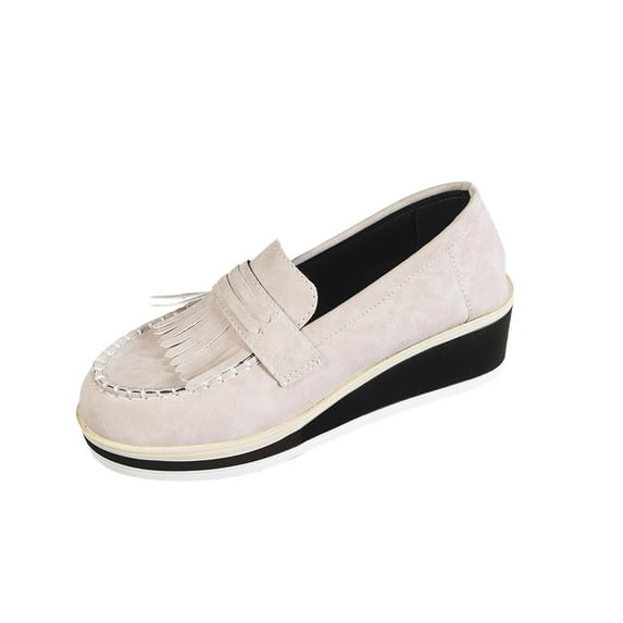 Gray Women’S Casual Loafers Comfortable Wedge Heel Shoes With Tassel ...