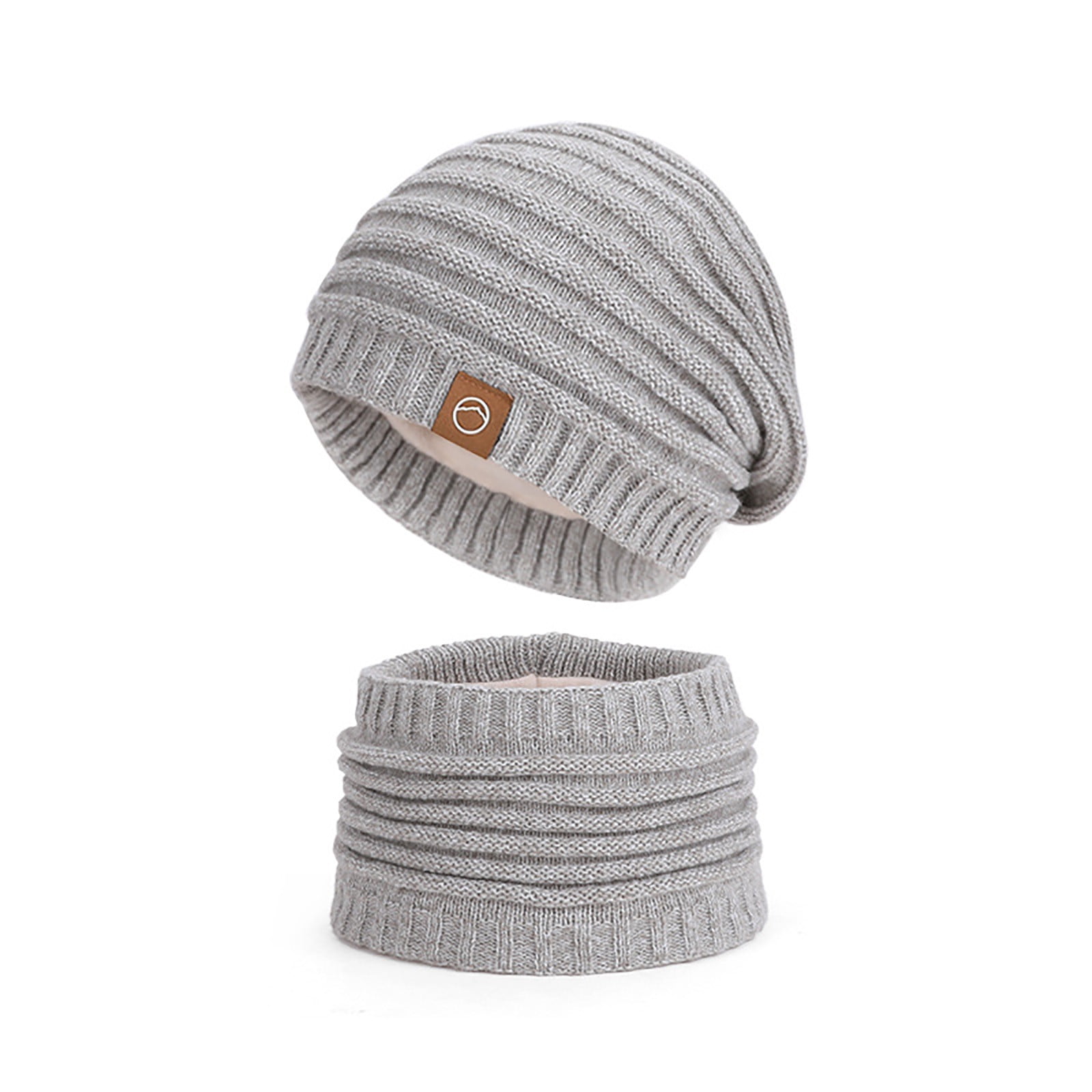 Gray Women'S Winter Hat Scarf Set Fleece Thermal Ear Protection Knitted ...