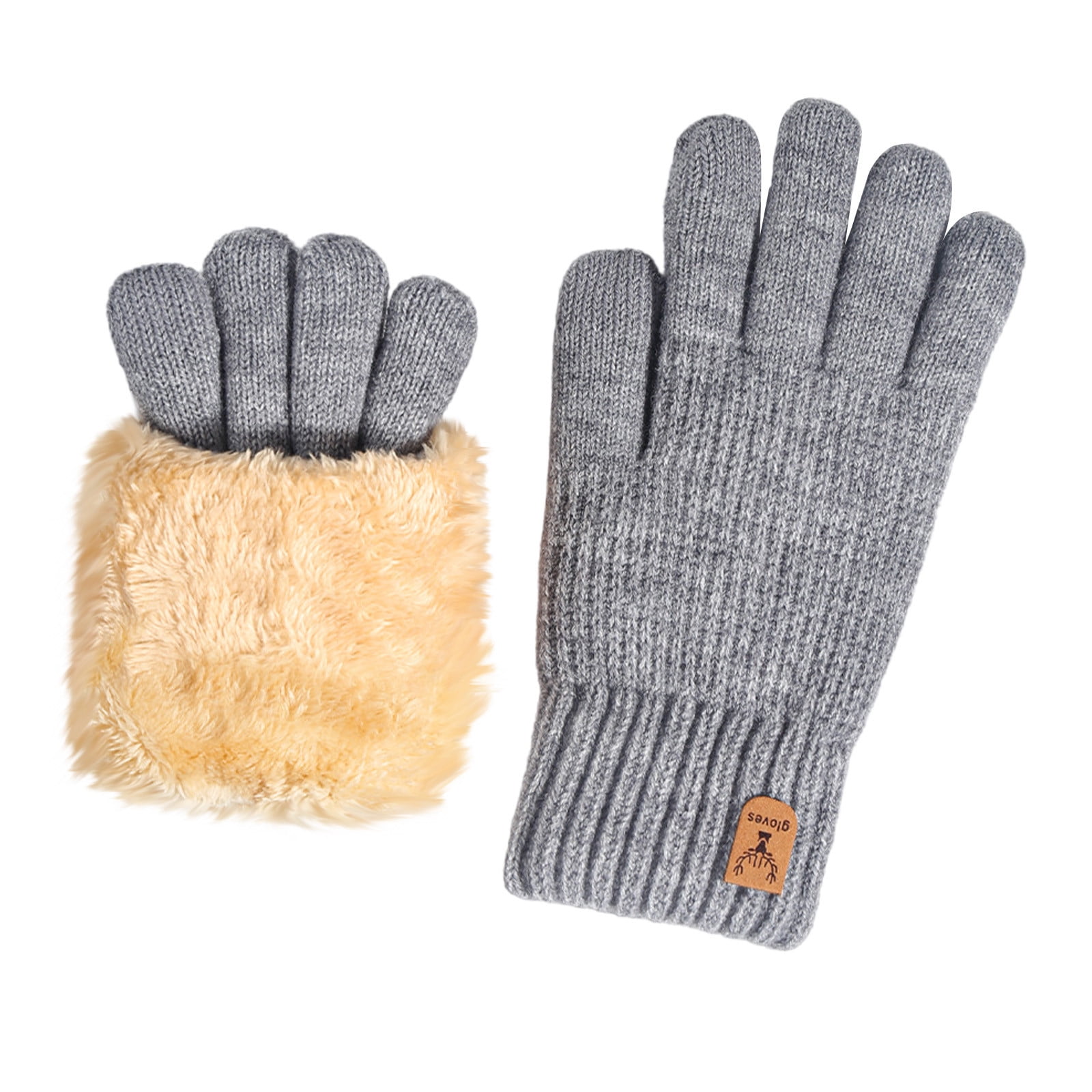 Gray Women'S Winter Thickened Warm Gloves Touch Screen Cold Proof ...