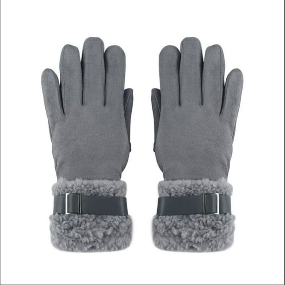 Gray Women'S Winter Thickened Warm Gloves Touch Screen Windproof Cold ...
