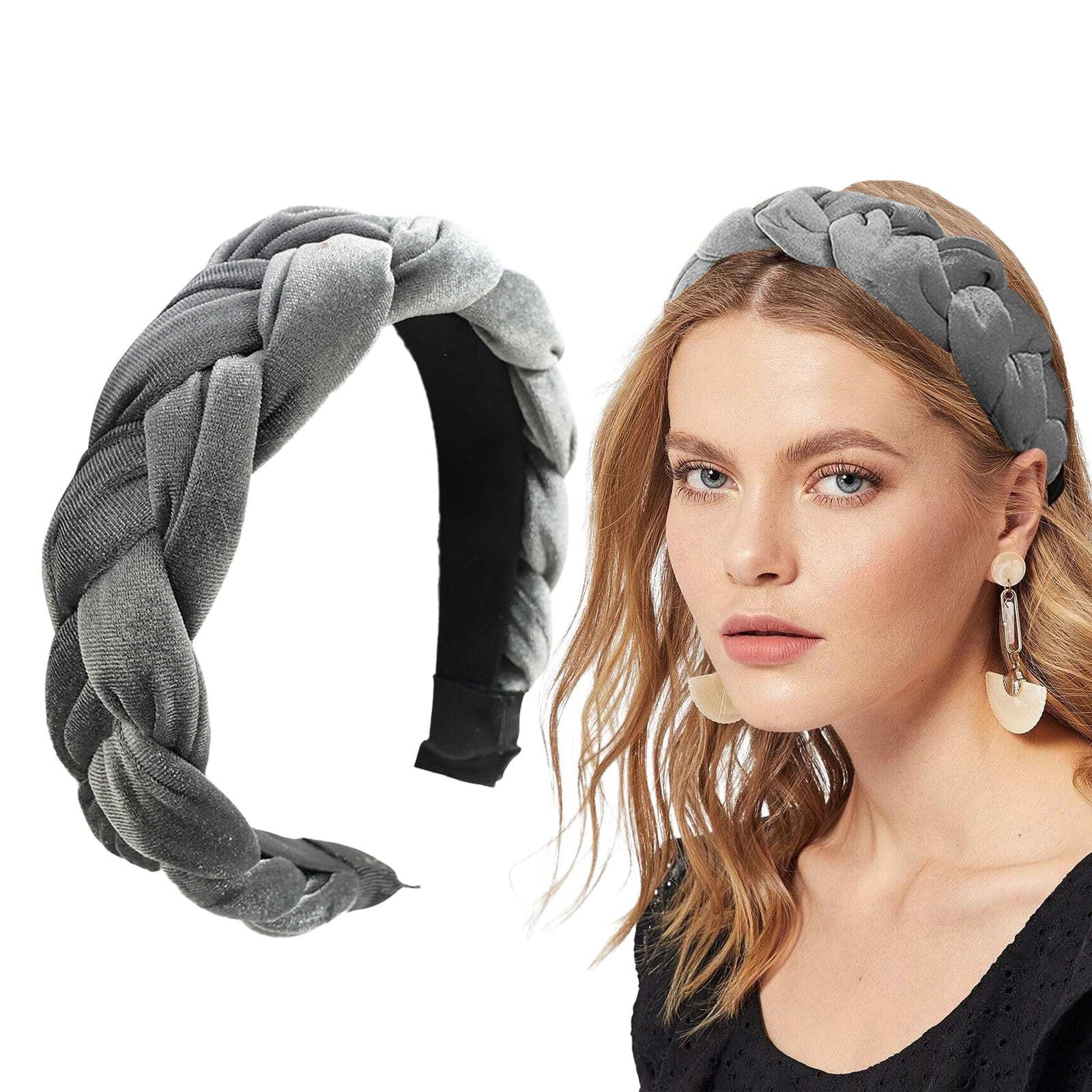 Gray Women's Headbands, Braided Hair Band Velvet Braided Headband Women ...