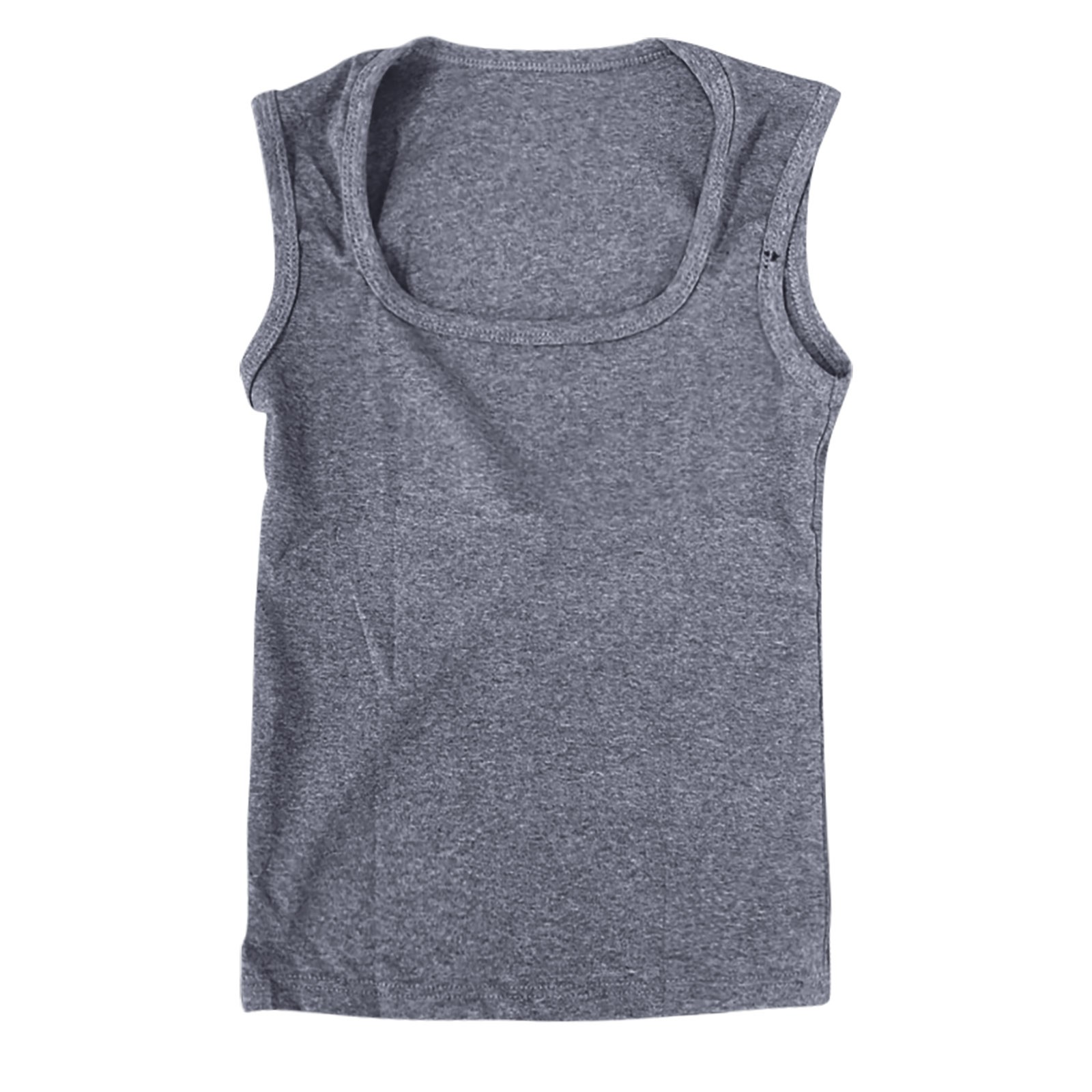 Gray Women's Tanks, Women'S Crop Top Pleated Square Neck Stretch Basic ...
