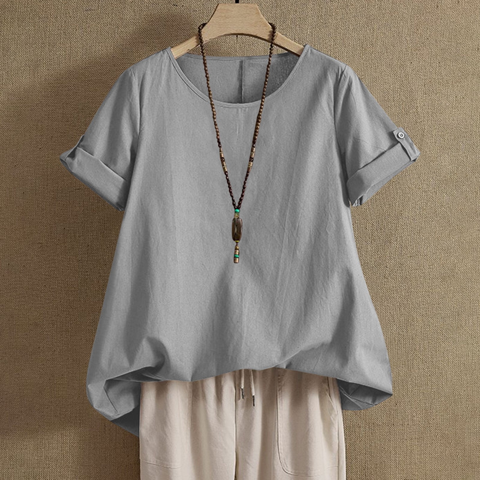 Gray Womens Blouses Summer Tops for Women 2025 Trendy Short Sleeve ...