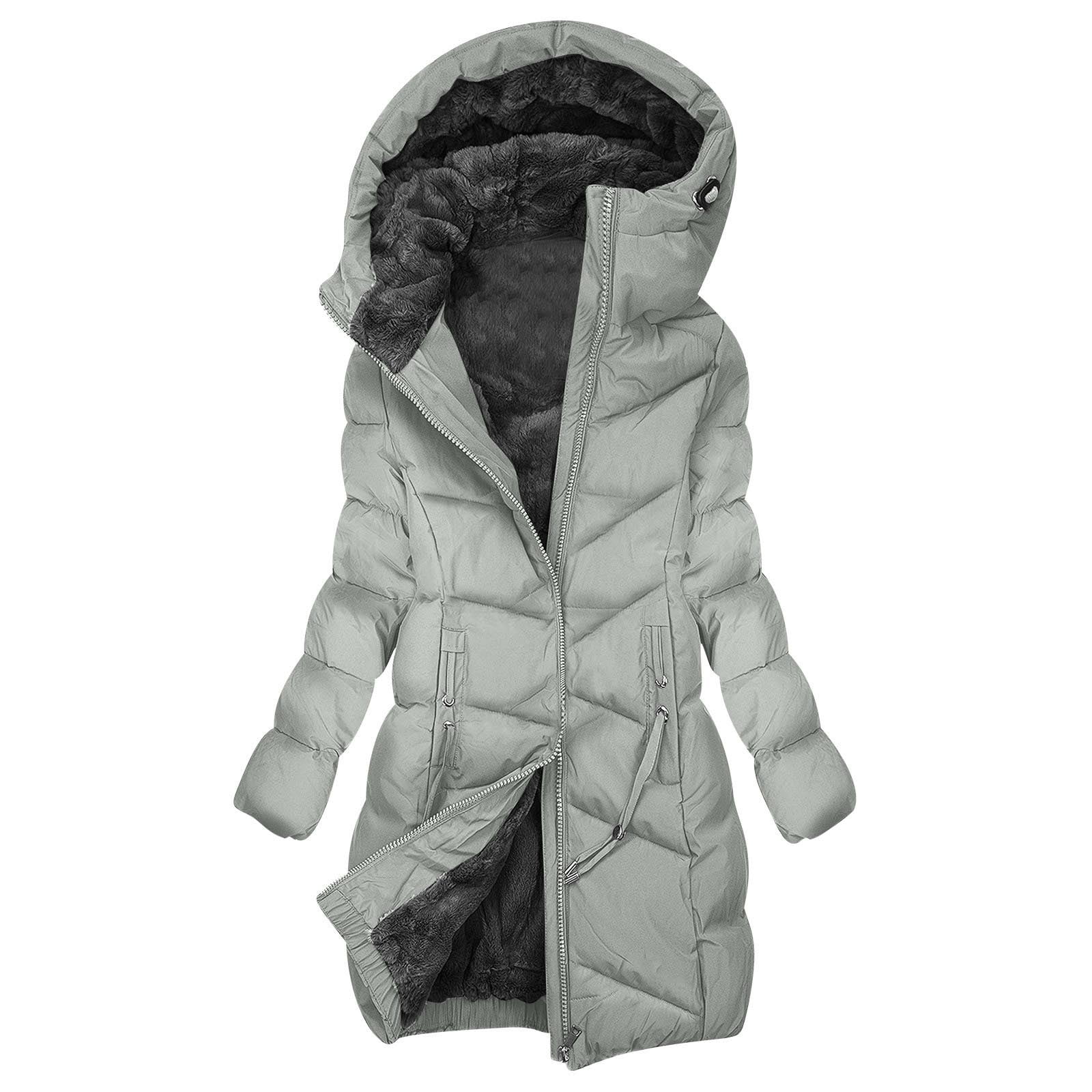 Gray Womens Long Down Jackets Hood Outfits for Women Thermal Thick ...
