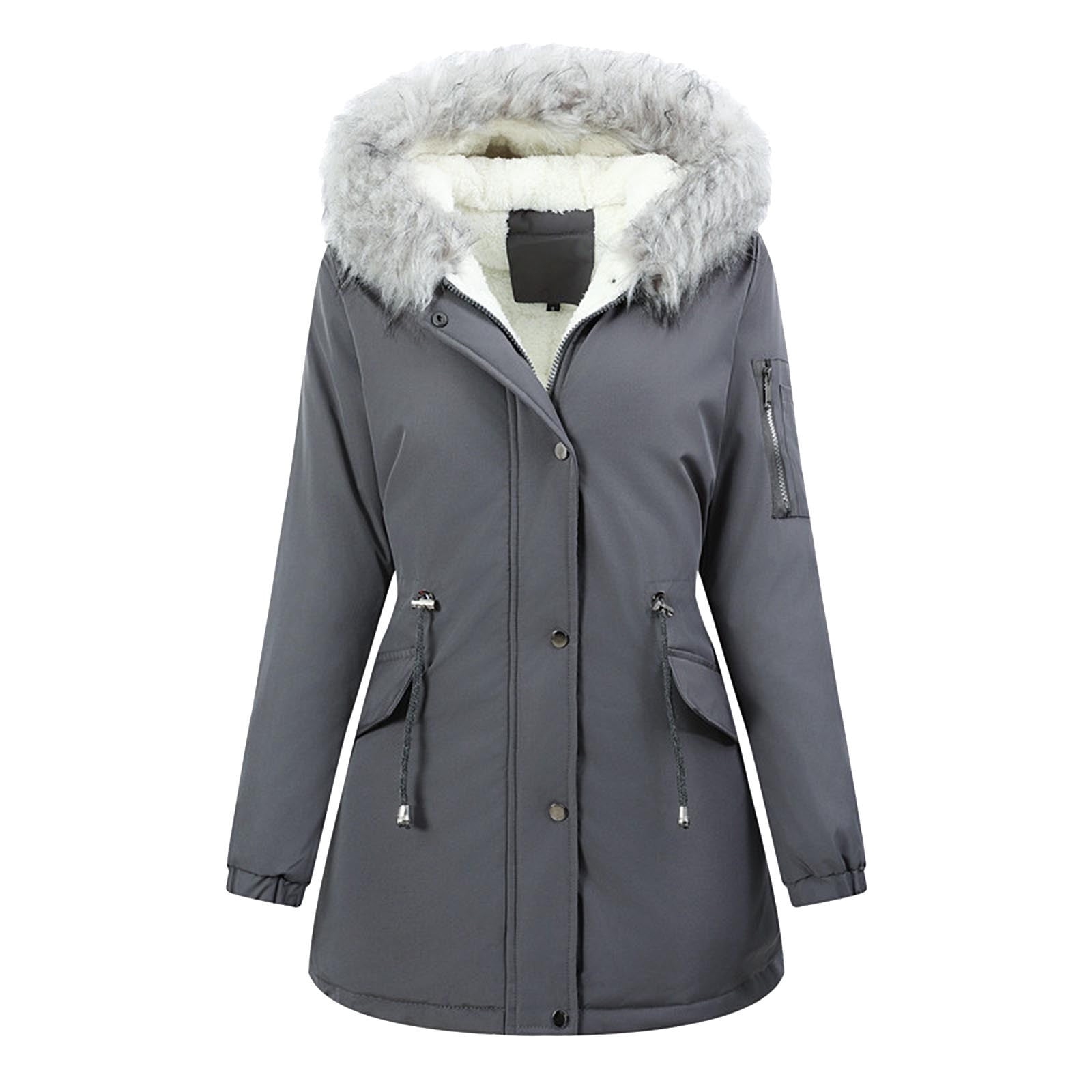 Gray Womens Long Sleeve Slim Tunic Parkas Hoods Outfits for Ladies ...