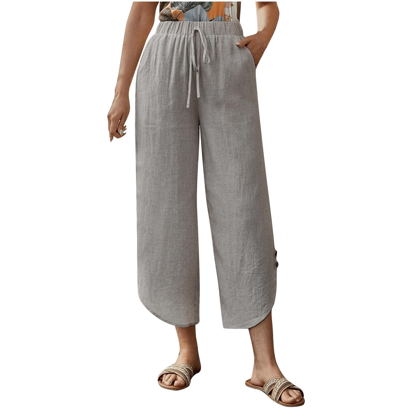 Gray Womens Loose Fit Pants for Women Faux Gauze Linen Casual Harem ...